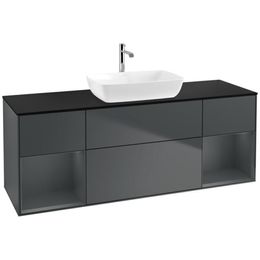 Villeroy & Boch Villeroy und Boch Finion Waschtischunterschrank F862HGHG 160cm, Abdeckplatte black matt, Regale Midnight matt lacquer, Midnight Blue Matt Lacquer