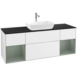 Villeroy & Boch Villeroy und Boch Finion Waschtischunterschrank F862GMGF 160cm, Abdeckplatte black matt, Regale Olive matt lacquer, Glossy white lacquer