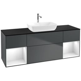 Villeroy & Boch Villeroy und Boch Finion Waschtischunterschrank F862GFHG 160cm, Abdeckplatte black matt, Regale Glossy white lacquer, Midnight Blue Matt Lacquer