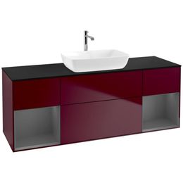 Villeroy & Boch Villeroy und Boch Finion Waschtischunterschrank F862GKHB 160cm, Abdeckplatte black matt, Regale Anthracite matt lacquer, Peony Matt