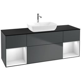 Villeroy & Boch Villeroy und Boch Finion Waschtischunterschrank F862MTHG 160cm, Abdeckplatte black matt, Regale White matt lacquer, Midnight Blue Matt Lacquer