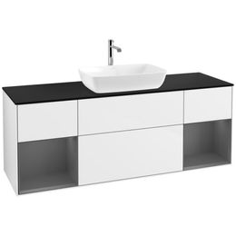 Villeroy & Boch Villeroy und Boch Finion Waschtischunterschrank F862GKGF 160cm, Abdeckplatte black matt, Regale Anthracite matt lacquer, Glossy white lacquer