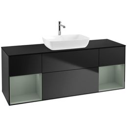 Villeroy & Boch Villeroy und Boch Finion Waschtischunterschrank F862GMPD 160cm, Abdeckplatte black matt, Regale Olive matt lacquer, Black matt lacquer