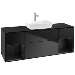 Villeroy & Boch Villeroy und Boch Finion Waschtischunterschrank F862PDPD 160cm, Abdeckplatte black matt, Regale Black matt lacquer, Black matt lacquer