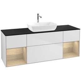 Villeroy & Boch Villeroy und Boch Finion Waschtischunterschrank F862PCMT 160cm, Abdeckplatte black matt, Regale Oak Veneer, White matt lacquer
