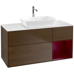 Villeroy & Boch Villeroy und Boch Finion Waschtischunterschrank F831HBGN 120cm, Abdeckplatte white matt, Regale Peony matt lacquer, Walnut veneer