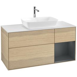 Villeroy & Boch Villeroy und Boch Finion Waschtischunterschrank F831HGPC 120cm, Abdeckplatte white matt, Regale Midnight matt lacquer, Oak Veneer