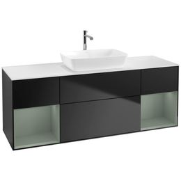 Villeroy & Boch Villeroy und Boch Finion Waschtischunterschrank F861GMPD 160cm, Abdeckplatte white matt, Regale Olive matt lacquer, Black matt lacquer