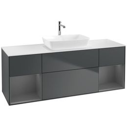 Villeroy & Boch Villeroy und Boch Finion Waschtischunterschrank F861GKHG 160cm, Abdeckplatte white matt, Regale Anthracite matt lacquer, Midnight Blue Matt Lacquer