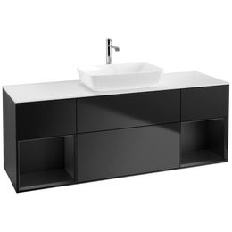 Villeroy & Boch Villeroy und Boch Finion Waschtischunterschrank F861PDPD 160cm, Abdeckplatte white matt, Regale Black matt lacquer, Black matt lacquer