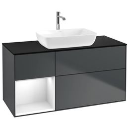Villeroy & Boch Villeroy und Boch Finion Waschtischunterschrank G822GFHG 120cm, Abdeckplatte black matt, Emotion, Regale Glossy white lacquer, Midnight Blue Matt Lacquer