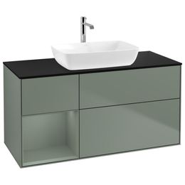 Villeroy & Boch Villeroy und Boch Finion Waschtischunterschrank G822GMGM 120cm, Abdeckplatte black matt, Emotion, Regale Olive matt lacquer, Olive Matt Lacquer