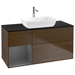 Villeroy & Boch Villeroy und Boch Finion Waschtischunterschrank G822GKGN 120cm, Abdeckplatte black matt, Emotion, Regale Anthracite matt lacquer, Walnut veneer