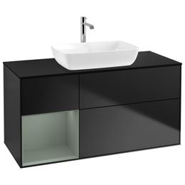 Villeroy & Boch Villeroy und Boch Finion Waschtischunterschrank G822GMPD 120cm, Abdeckplatte black matt, Emotion, Regale Olive matt lacquer, Black matt lacquer