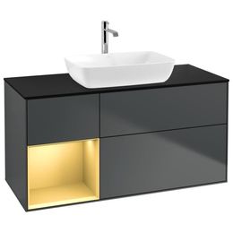 Villeroy & Boch Villeroy und Boch Finion Waschtischunterschrank G822HFHG 120cm, Abdeckplatte black matt, Emotion, Regale Gold matt lacquer, Midnight Blue Matt Lacquer