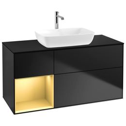 Villeroy & Boch Villeroy und Boch Finion Waschtischunterschrank G822HFPD 120cm, Abdeckplatte black matt, Emotion, Regale Gold matt lacquer, Black matt lacquer