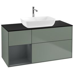 Villeroy & Boch Villeroy und Boch Finion Waschtischunterschrank G822HGGM 120cm, Abdeckplatte black matt, Emotion, Regale Midnight matt lacquer, Olive Matt Lacquer