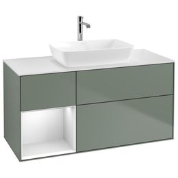 Villeroy & Boch Villeroy und Boch Finion Waschtischunterschrank G821MTGM 120cm, Abdeckplatte white matt, Emotion, Regale White matt lacquer, Olive Matt Lacquer