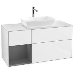 Villeroy & Boch Villeroy und Boch Finion Waschtischunterschrank G821GKGF 120cm, Abdeckplatte white matt, Emotion, Regale Anthracite matt lacquer, Glossy white lacquer