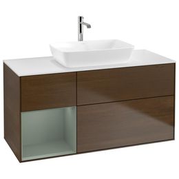 Villeroy & Boch Villeroy und Boch Finion Waschtischunterschrank G821GMGN 120cm, Abdeckplatte white matt, Emotion, Regale Olive matt lacquer, Walnut veneer