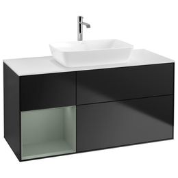 Villeroy & Boch Villeroy und Boch Finion Waschtischunterschrank G821GMPD 120cm, Abdeckplatte white matt, Emotion, Regale Olive matt lacquer, Black matt lacquer