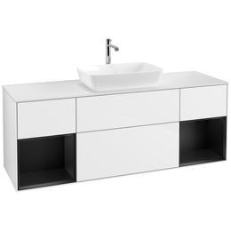 Villeroy & Boch Villeroy und Boch Finion Waschtischunterschrank F861PDGF 160cm, Abdeckplatte white matt, Regale Black matt lacquer, Glossy white lacquer