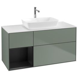 Villeroy & Boch Villeroy und Boch Finion Waschtischunterschrank G821PDGM 120cm, Abdeckplatte white matt, Emotion, Regale Black matt lacquer, Olive Matt Lacquer