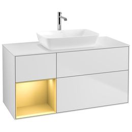 Villeroy & Boch Villeroy und Boch Finion Waschtischunterschrank G821HFMT 120cm, Abdeckplatte white matt, Emotion, Regale Gold matt lacquer, White matt lacquer