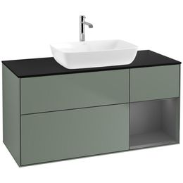 Villeroy & Boch Villeroy und Boch Finion Waschtischunterschrank F832GKGM 120cm, Abdeckplatte black matt, Regale Anthracite matt lacquer, Olive Matt Lacquer