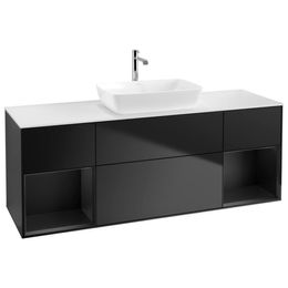 Villeroy & Boch Villeroy und Boch Finion Waschtischunterschrank G861PDPD 160cm, Abdeckplatte white matt, Emotion, Regale Black matt lacquer, Black matt lacquer
