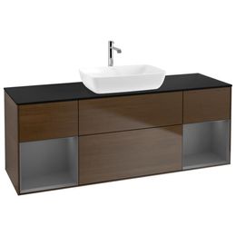 Villeroy & Boch Villeroy und Boch Finion Waschtischunterschrank G862GKGN 160cm, Abdeckplatte black matt, Emotion, Regale Anthracite matt lacquer, Walnut veneer
