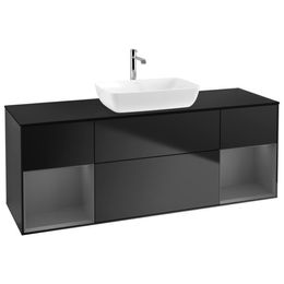 Villeroy & Boch Villeroy und Boch Finion Waschtischunterschrank G862GKPD 160cm, Abdeckplatte black matt, Emotion, Regale Anthracite matt lacquer, Black matt lacquer