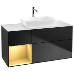 Villeroy & Boch Villeroy und Boch Finion Waschtischunterschrank G821HFPD 120cm, Abdeckplatte white matt, Emotion, Regale Gold matt lacquer, Black matt lacquer