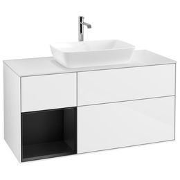 Villeroy & Boch Villeroy und Boch Finion Waschtischunterschrank G821PDGF 120cm, Abdeckplatte white matt, Emotion, Regale Black matt lacquer, Glossy white lacquer