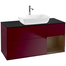 Villeroy & Boch Villeroy und Boch Finion Waschtischunterschrank F832GNHB 120cm, Abdeckplatte black matt, Regale Walnut Veneer, Peony Matt