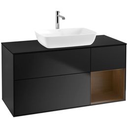 Villeroy & Boch Villeroy und Boch Finion Waschtischunterschrank F832GNPD 120cm, Abdeckplatte black matt, Regale Walnut Veneer, Black matt lacquer