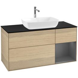 Villeroy & Boch Villeroy und Boch Finion Waschtischunterschrank F832GKPC 120cm, Abdeckplatte black matt, Regale Anthracite matt lacquer, Oak Veneer