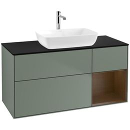 Villeroy & Boch Villeroy und Boch Finion Waschtischunterschrank F832GNGM 120cm, Abdeckplatte black matt, Regale Walnut Veneer, Olive Matt Lacquer