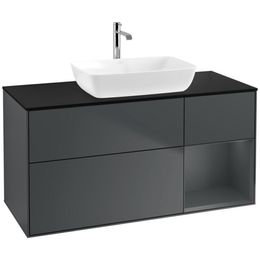 Villeroy & Boch Villeroy und Boch Finion Waschtischunterschrank F832HGHG 120cm, Abdeckplatte black matt, Regale Midnight matt lacquer, Midnight Blue Matt Lacquer