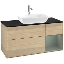 Villeroy & Boch Villeroy und Boch Finion Waschtischunterschrank F832GMPC 120cm, Abdeckplatte black matt, Regale Olive matt lacquer, Oak Veneer