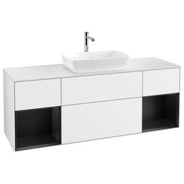 Villeroy & Boch Villeroy und Boch Finion Waschtischunterschrank G861PDGF 160cm, Abdeckplatte white matt, Emotion, Regale Black matt lacquer, Glossy white lacquer