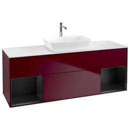 Villeroy & Boch Villeroy und Boch Finion Waschtischunterschrank G861PDHB 160cm, Abdeckplatte white matt, Emotion, Regale Black matt lacquer, Peony Matt