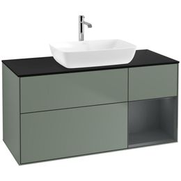 Villeroy & Boch Villeroy und Boch Finion Waschtischunterschrank F832HGGM 120cm, Abdeckplatte black matt, Regale Midnight matt lacquer, Olive Matt Lacquer