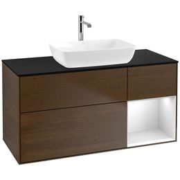 Villeroy & Boch Villeroy und Boch Finion Waschtischunterschrank F832MTGN 120cm, Abdeckplatte black matt, Regale White matt lacquer, Walnut veneer