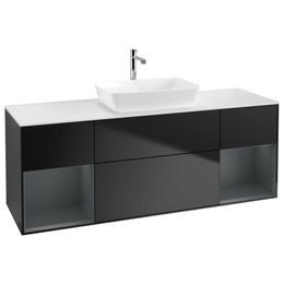 Villeroy & Boch Villeroy und Boch Finion Waschtischunterschrank G861HGPD 160cm, Abdeckplatte white matt, Emotion, Regale Midnight matt lacquer, Black matt lacquer