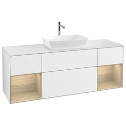 Villeroy & Boch Villeroy und Boch Finion Waschtischunterschrank G861PCGF 160cm, Abdeckplatte white matt, Emotion, Regale Oak Veneer, Glossy white lacquer