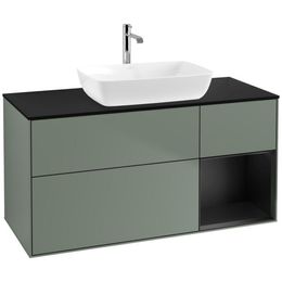 Villeroy & Boch Villeroy und Boch Finion Waschtischunterschrank F832PDGM 120cm, Abdeckplatte black matt, Regale Black matt lacquer, Olive Matt Lacquer