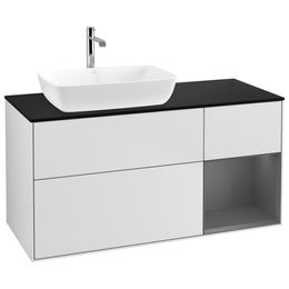 Villeroy & Boch Villeroy und Boch Finion Waschtischunterschrank G812GKMT 120cm, Abdeckplatte black matt, Emotion, Regale Anthracite matt lacquer, White matt lacquer