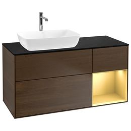 Villeroy & Boch Villeroy und Boch Finion Waschtischunterschrank G812HFGN 120cm, Abdeckplatte black matt, Emotion, Regale Gold matt lacquer, Walnut veneer