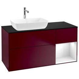 Villeroy & Boch Villeroy und Boch Finion Waschtischunterschrank G812GFHB 120cm, Abdeckplatte black matt, Emotion, Regale Glossy white lacquer, Peony Matt